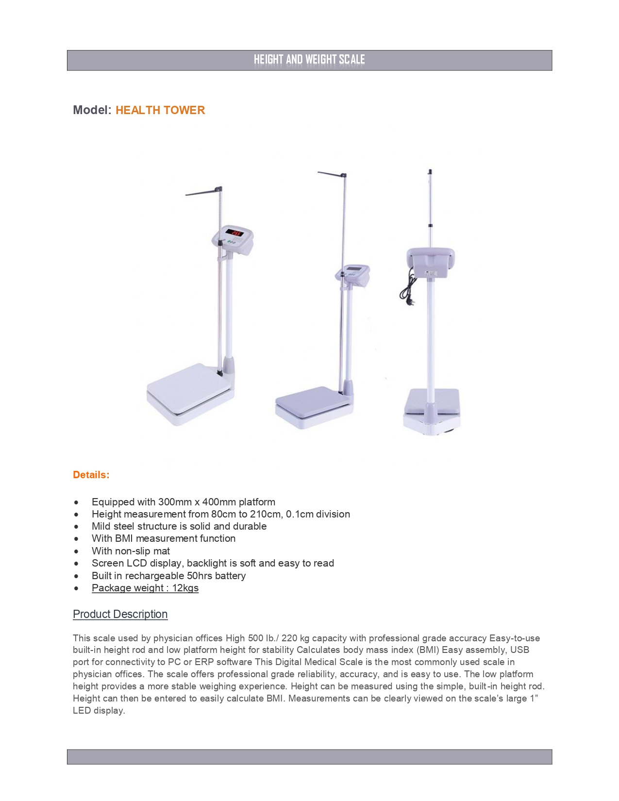 HEIGHT AND WEIGHT SCALE
